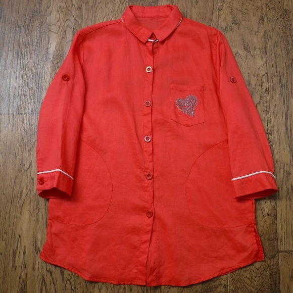 Unbranded | Tops | Unbranded Red Color 0 Linen Shiny Silver Embroidery ...